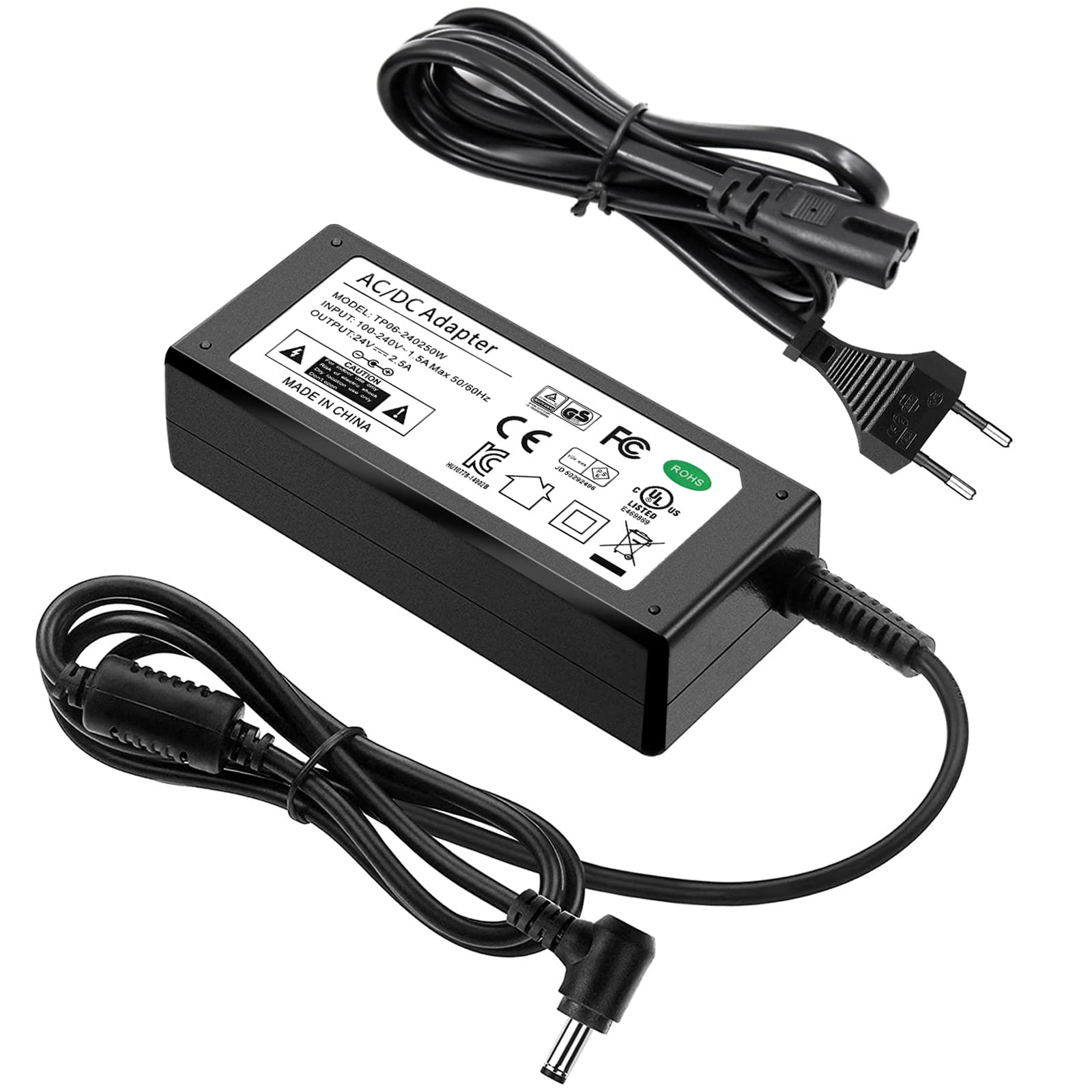 24V 2.5A Power Supply Adapter 110V-240V AC to DC 24 Volt 60 W Charger Power Cord for Logitech Racing Wheel,LED Strips, LCD Monitor,CCTV Camera