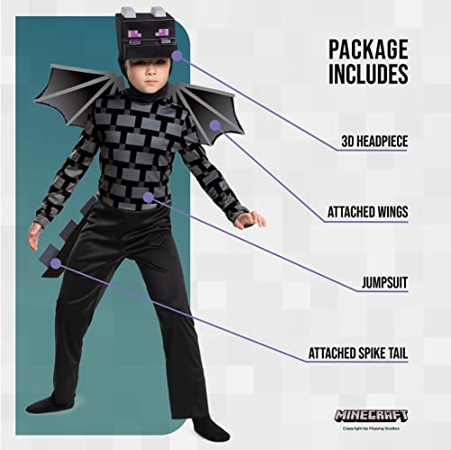 Disguise Minecraft Ender Dragon Costume for Kids, Video Game Inspired Character Outfit, Classic Child Size Medium (7-8) Black (105099K)