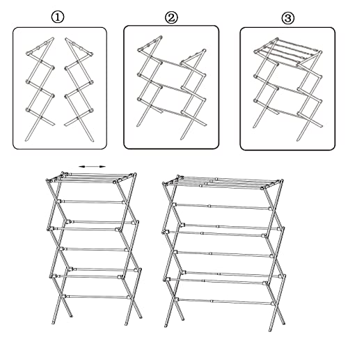 Clothes Drying Rack Folding Indoor 3-Tier Extendable Clothing Dryer Rack, Foldable Laundry Drying Racks, Accordion Collapsible Portable Laundry Racks for Drying Clothes