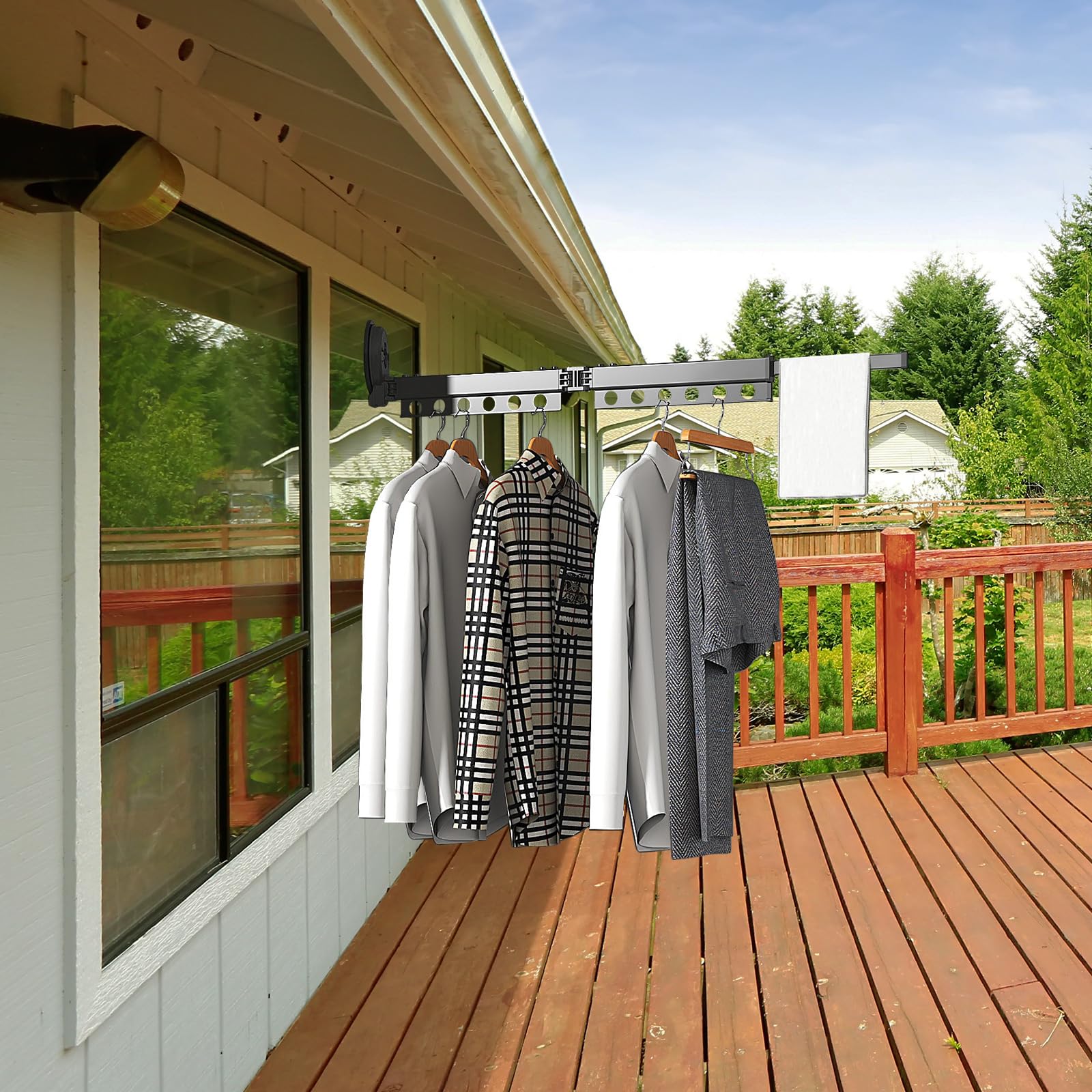HotMax Suction Cup Clothes Drying Rack Wall Mounted, Retractable Collapsible Drying Racks for Laundry, Space Saving Dryer Rack, Balcony, Apartment Space Saver Organization(Bifold, Suction Cup)