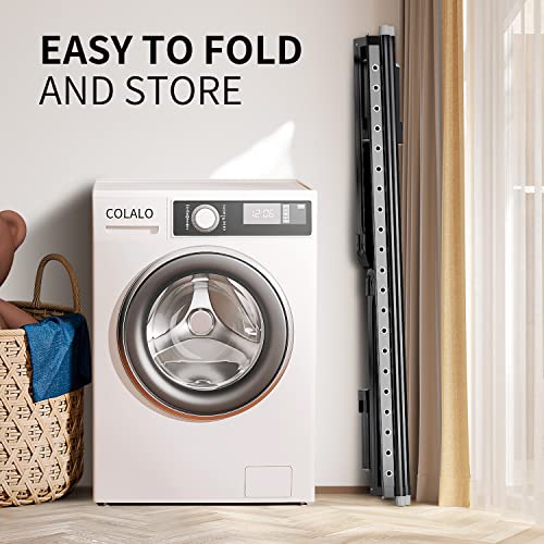 HWAJAN 90 Inches Folding Clothes Drying Rack Indoor Outdoor-Aluminum Collapsible Clothing Drying Racks for Laundry-Heavy Duty Foldable Clothes Dryer Rack with 42 Windproof Hooks,Large,Black