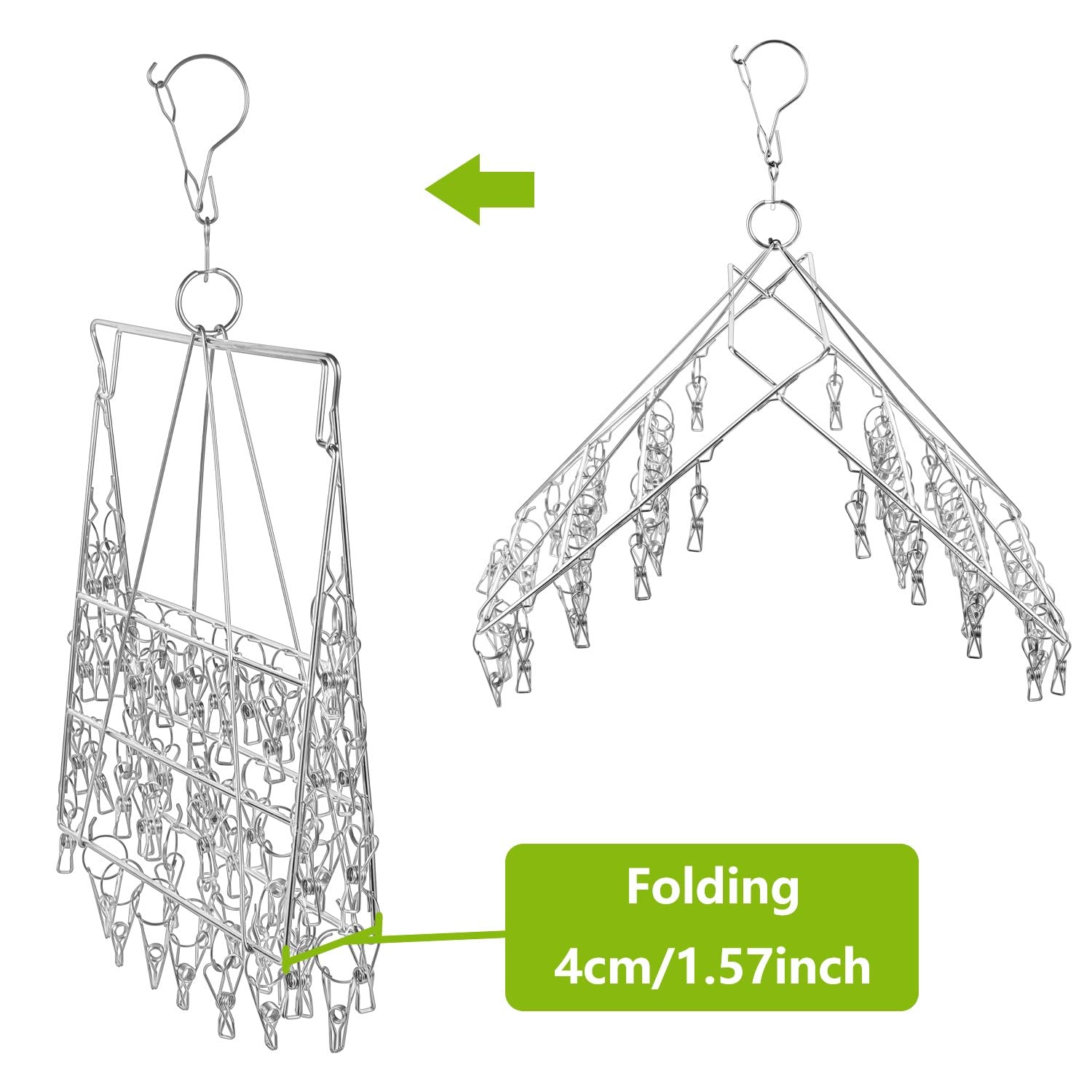 WudTus 24 Clips Sock Dryer Folding Stainless Steel Space-Saving Drying Rack for Sock, Underwear, Baby Clothes and Small Laundry Items