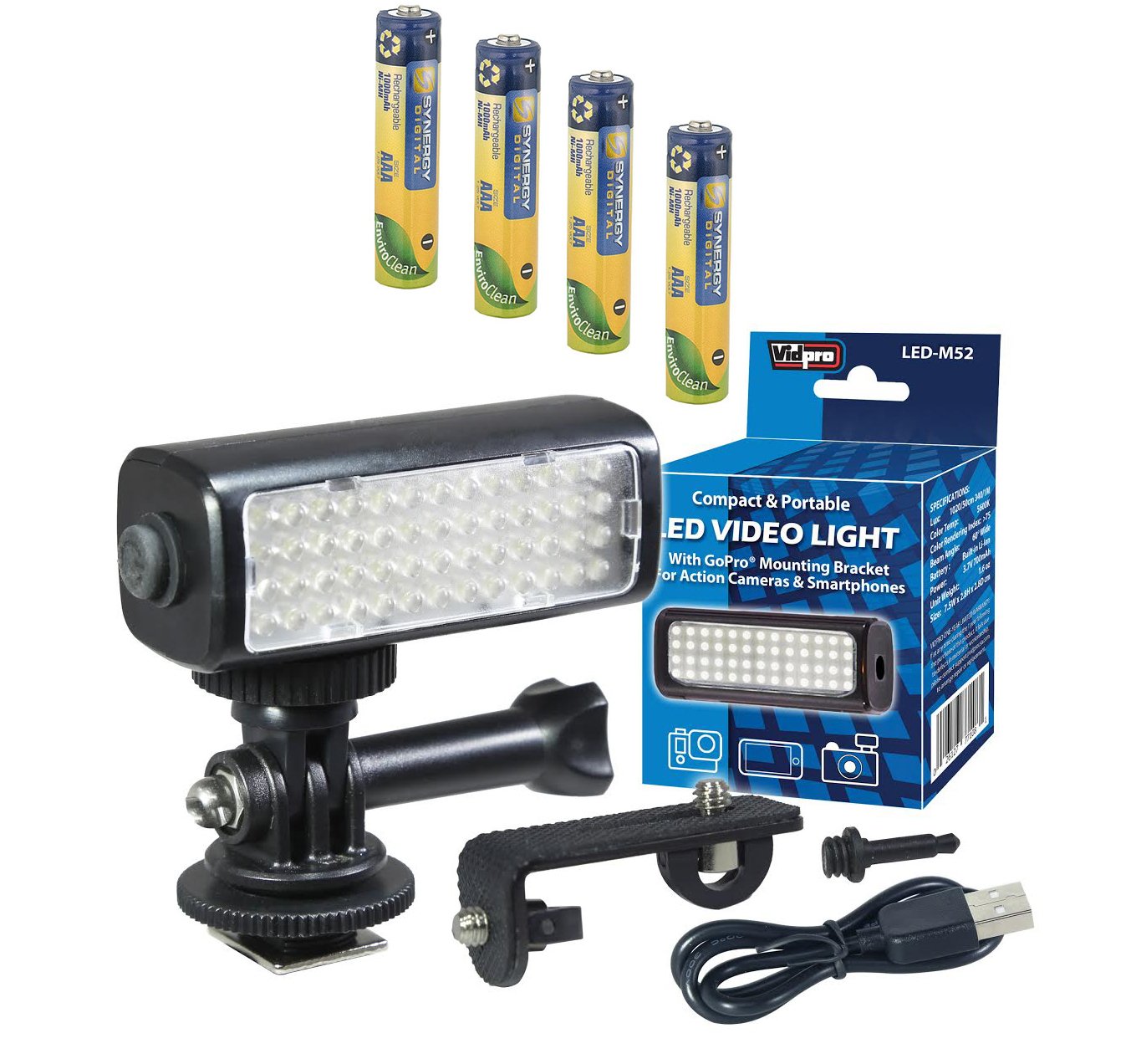 Nikon Coolpix S6900 Digital Camera Lighting LED-M52 Mini LED Light for Action Cameras, Camcorders and Phones - Plus a Free Pack of 4 AAA NiMH Rechargable Batteries - 1000mAh