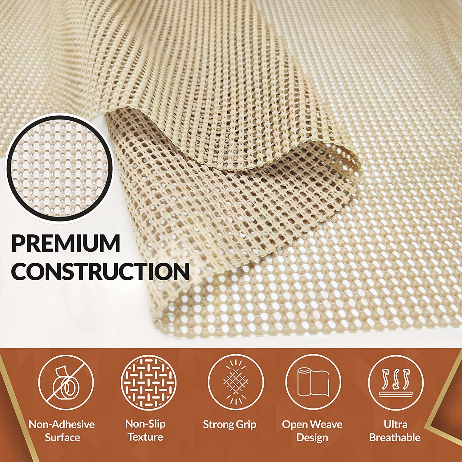 Mueller Drawer and Shelf Liner, 12 in x 20 FT Heavy-Duty, Slip-Resistant Wire Shelf Liners for Kitchen Cabinets, Drawer Liners Kitchen, Shelf Paper for Desks, Durable Non-Adhesive Waterproof Beige