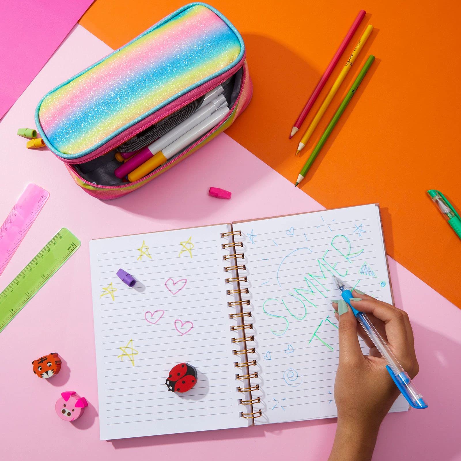 Rainbow Glitter Pencil Case for Girls School Supplies (9 x 4.6 in)