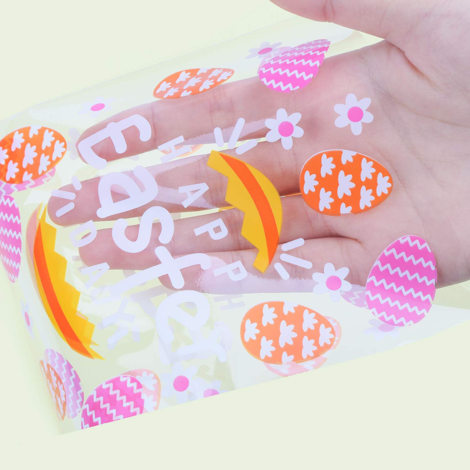 VEYLIN 120Pcs Easter Cellophane Goodie Bags, Plastic Easter Treat Bags Candy Cookie Bags with 150pcs Twist Ties 5β x 11β