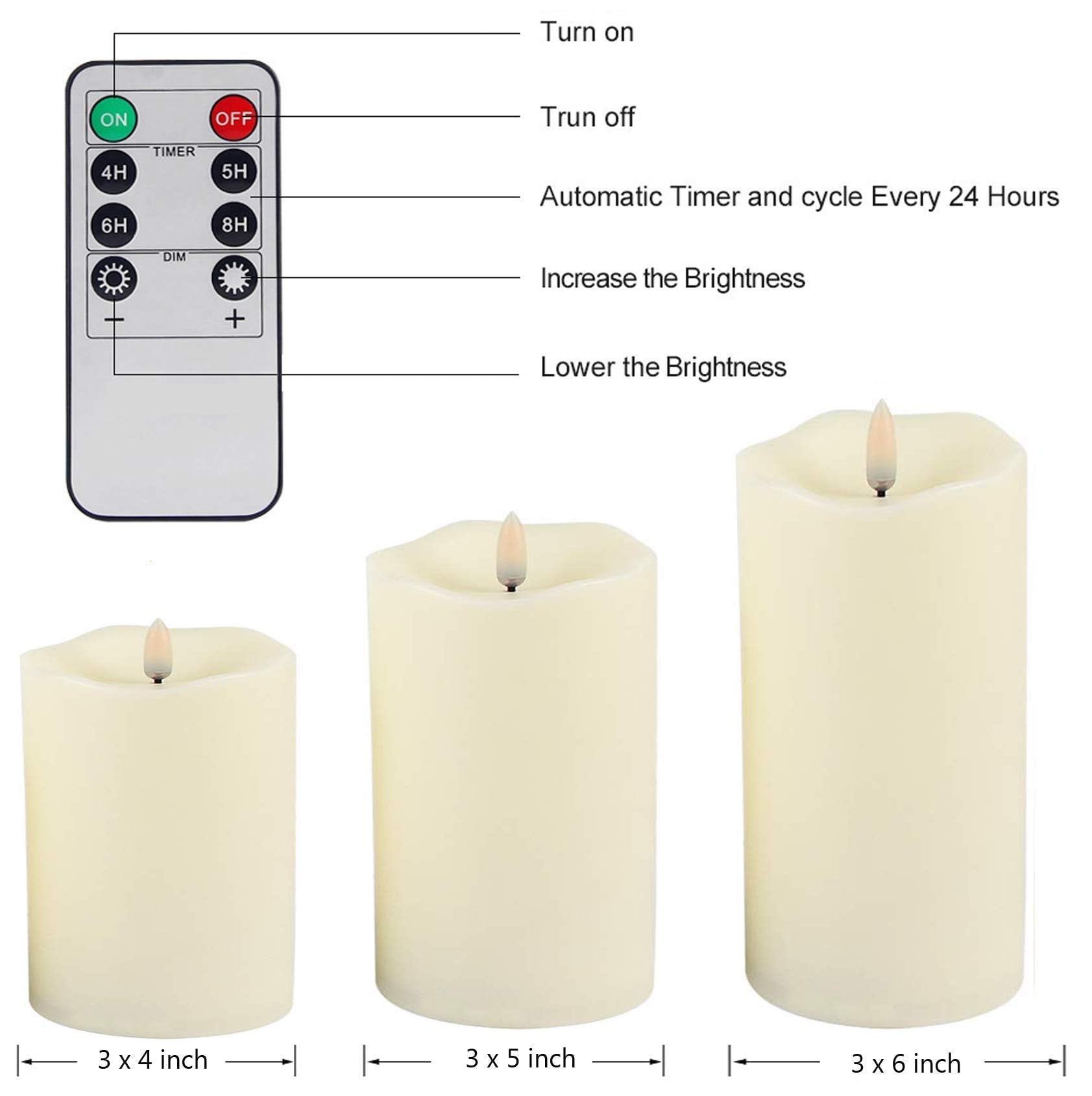 ANGELLOONG Flickering Flameless Candles, Most Realistic LED Candles with Remote and Timer, Set of 3 Battery Operated Candles for Valentines Home Wedding Birthday Decoration
