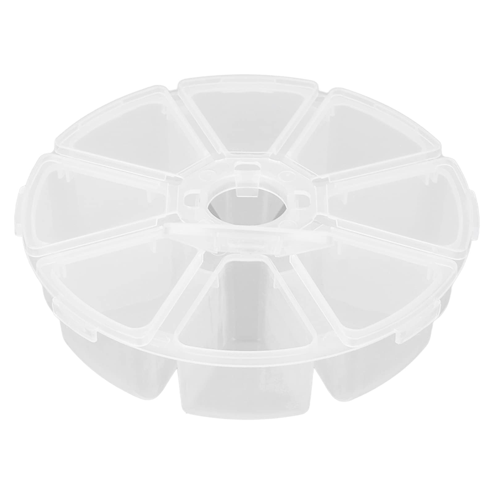 8 Grids Round Clear Plastic Box, Divider Storage Container for Beads Jewelry DIY Crafts Nail Art Items