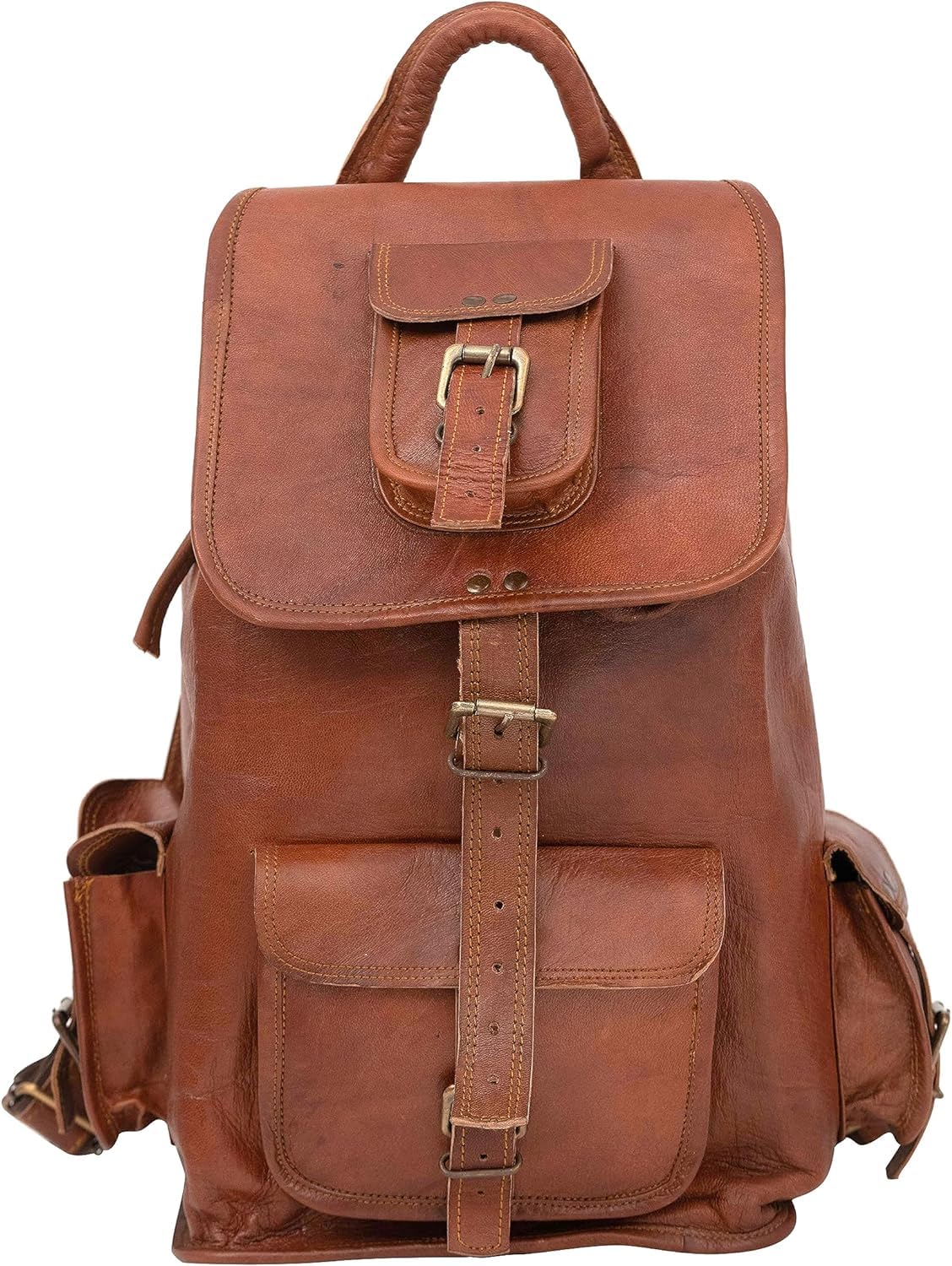 Shy Shy Let’s Touch The Sky Rustic Vintage Leather Backpack Travel Rucksack knapsack Daypack Bag for Men Women Brown (20 X 10 X 8 inches)