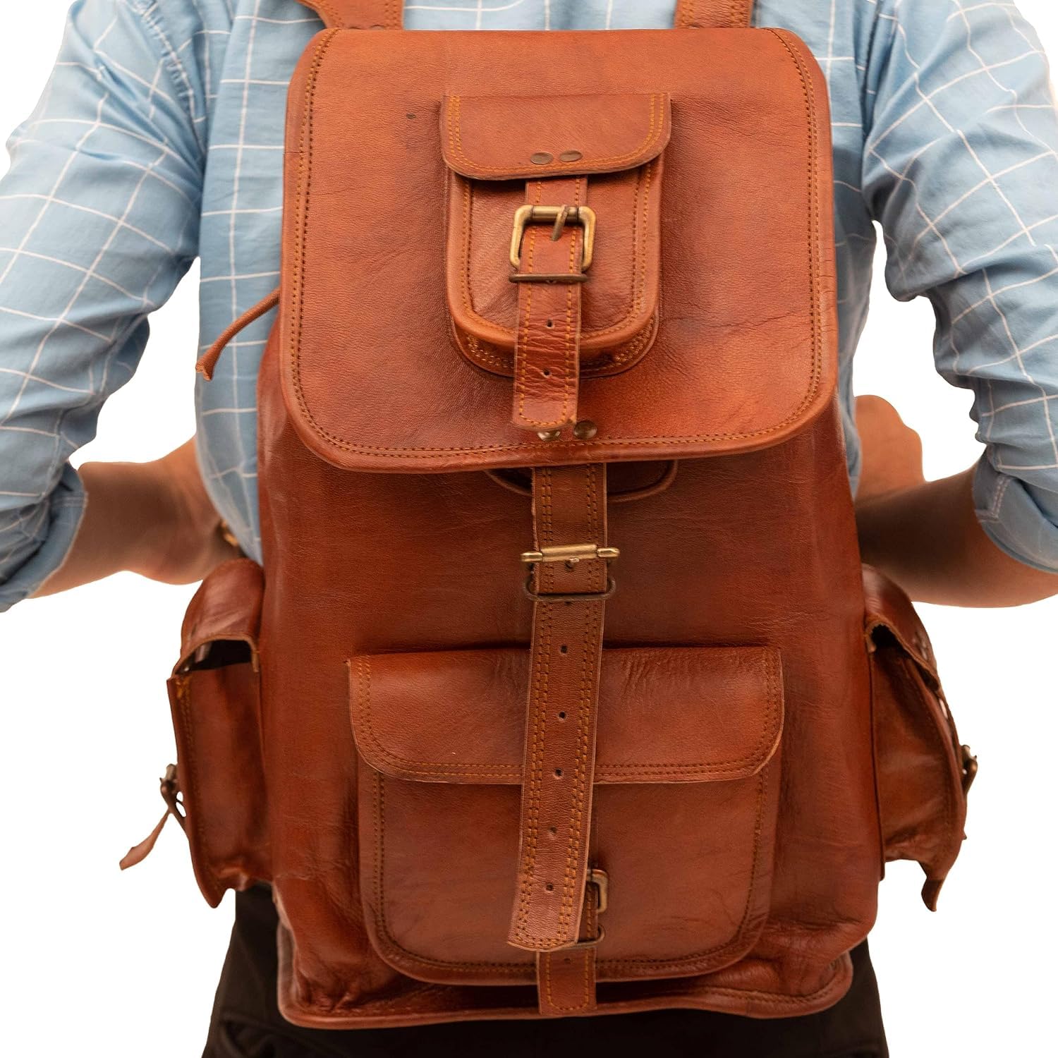 Shy Shy Let’s Touch The Sky Rustic Vintage Leather Backpack Travel Rucksack knapsack Daypack Bag for Men Women Brown (20 X 10 X 8 inches)