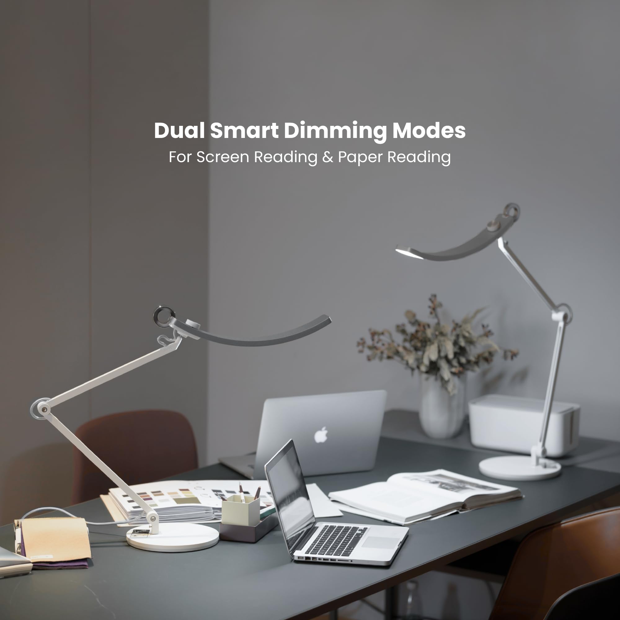 BenQ eReading LED Desk / Task / Swing Arm Lamp: Eye-Care, Auto-Dimming, CRI 95, 13 Color Temperatures, 35” Wide Illumination for Home Office, Bedroom, Living Room (Silver)