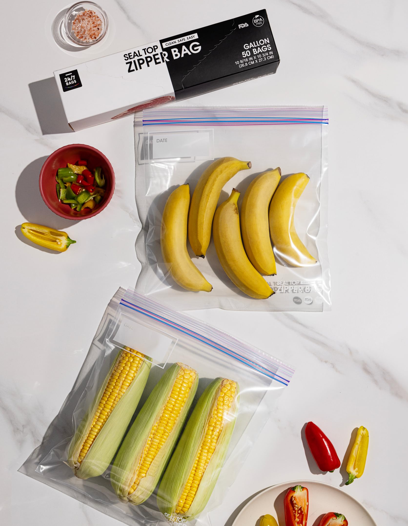 24/7 Bags | Double Zipper Storage Bags, Gallon Size, 200 Count (4 Packs of 50)