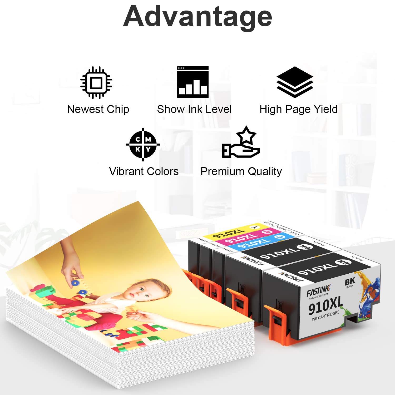 FASTINK Compatible with HP 910XL 910 XL Ink Cartridges for 8025e 8025 8020 8035e 8035 8022 8028 (Not for *e Printer with HP+ Service), 5Pack