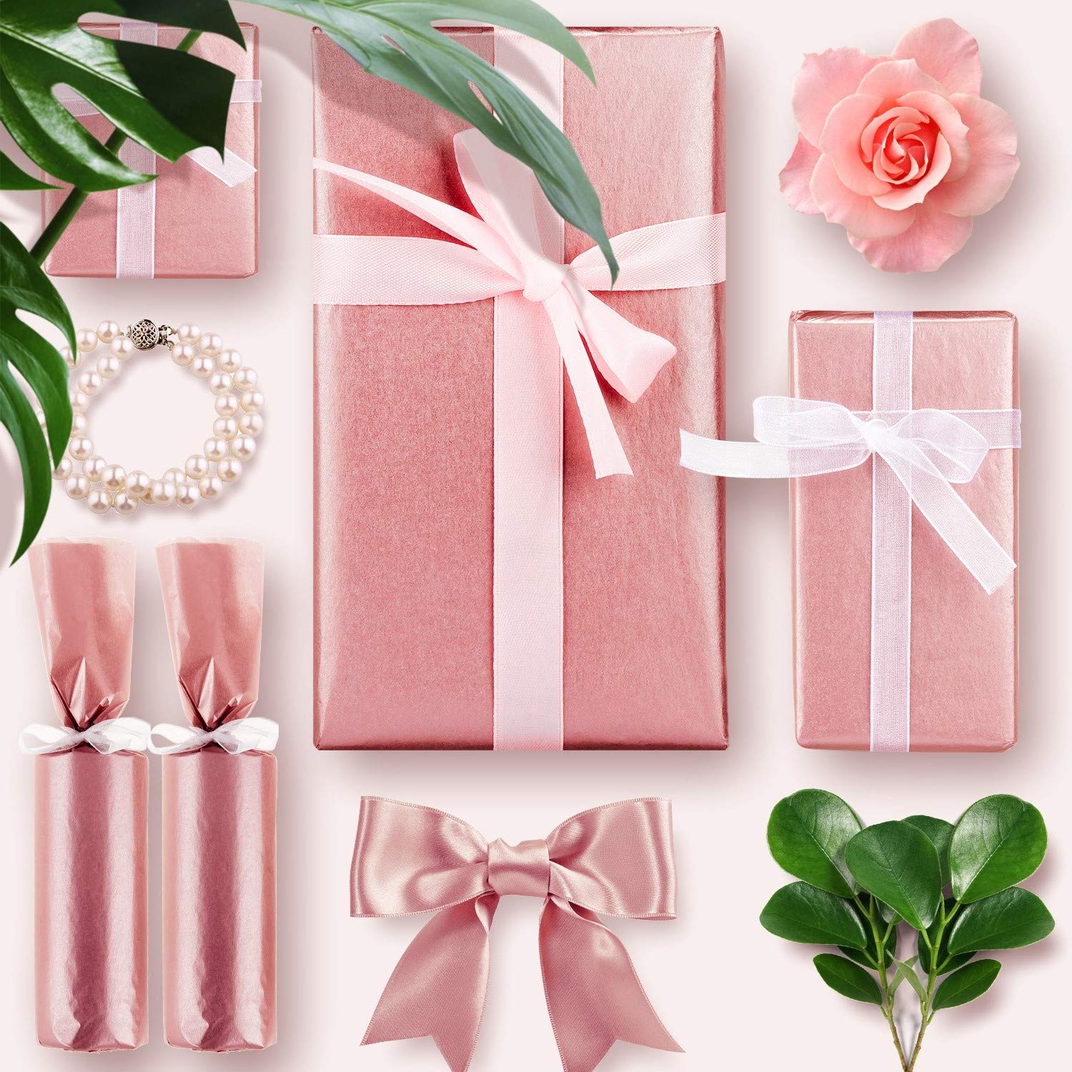 Whaline Rose Gold Tissue Paper Bulk, 100 Sheets Metallic Gift Wrapping Paper for Home, Kitchen, Weddings, Birthday Party, Showers, Arts Crafts, DIY