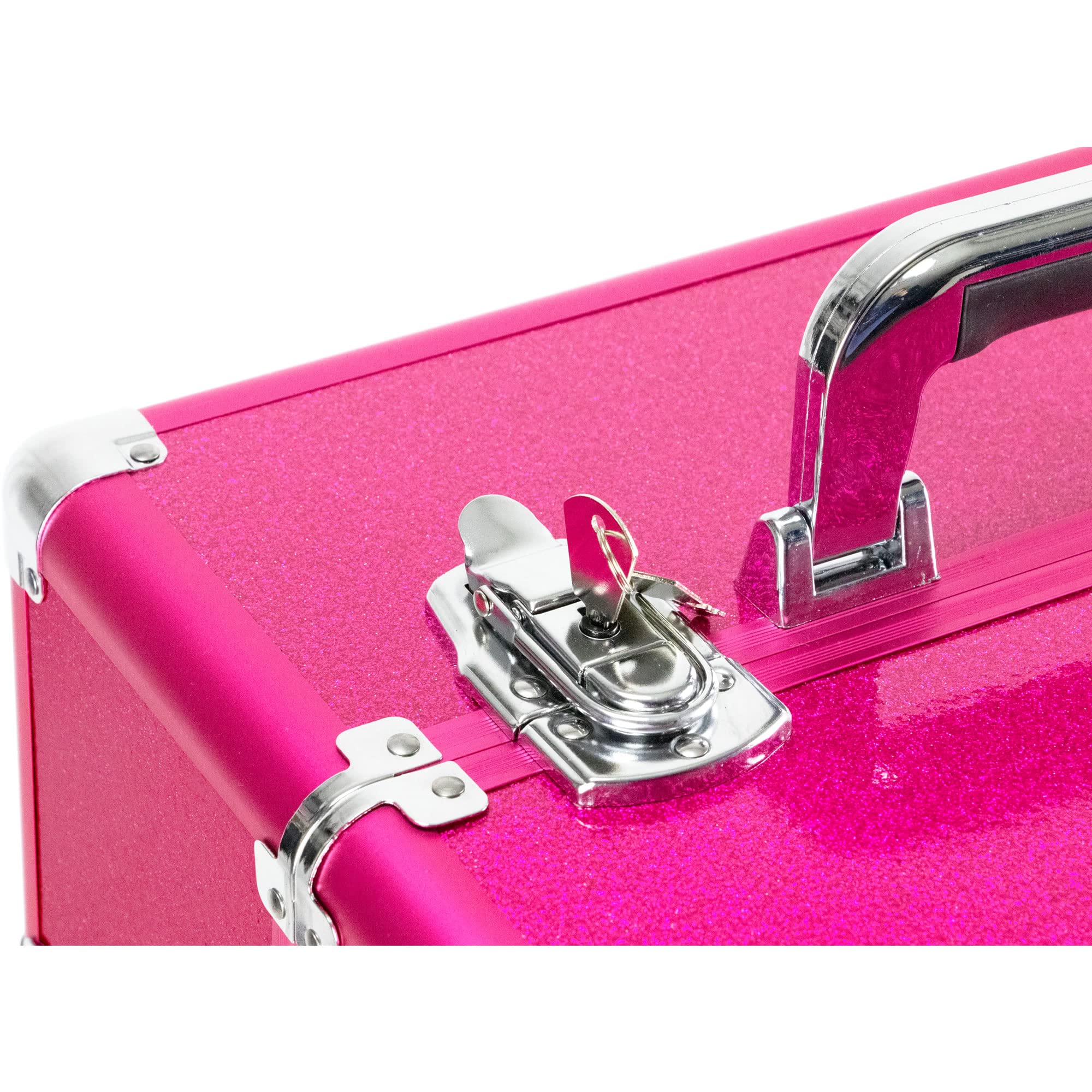 Ver Beauty 4 Wheels Removable Rolling Art Craft Tool Case Storage Organizer Travel Adjustable Dividers – VT003, Magenta Glitter