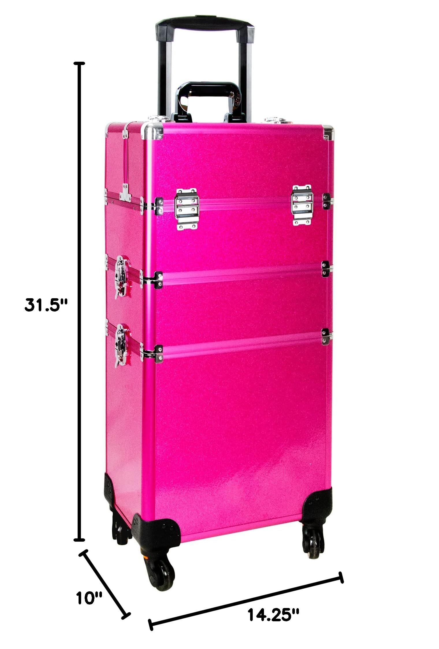 Ver Beauty 4 Wheels Removable Rolling Art Craft Tool Case Storage Organizer Travel Adjustable Dividers – VT003, Magenta Glitter