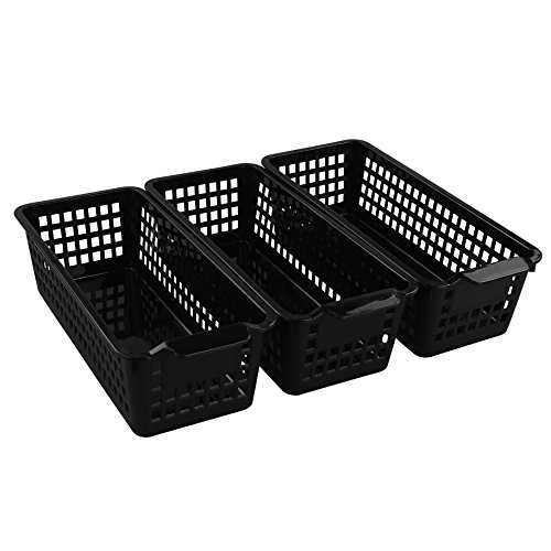 Begale Small Plastic Storage Baskets, Black, 11.6"L x 5"W x 3.4"H, Set of 6