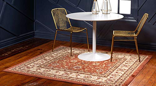 Unique Loom Voyage Collection Traditional Oriental Classic Intricate Design Area Rug, 4 ft 0 in x 4 ft 0 in, Terracotta/Ivory