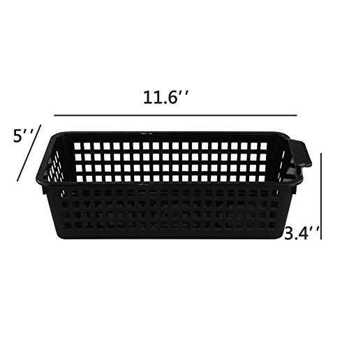 Begale Small Plastic Storage Baskets, Black, 11.6"L x 5"W x 3.4"H, Set of 6