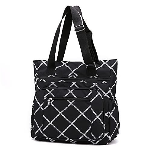 Lavogel Multi Pocket Nylon Shoulder Bag Large Crossbody Bag Travel Purse Bags For Women(Y-Black)
