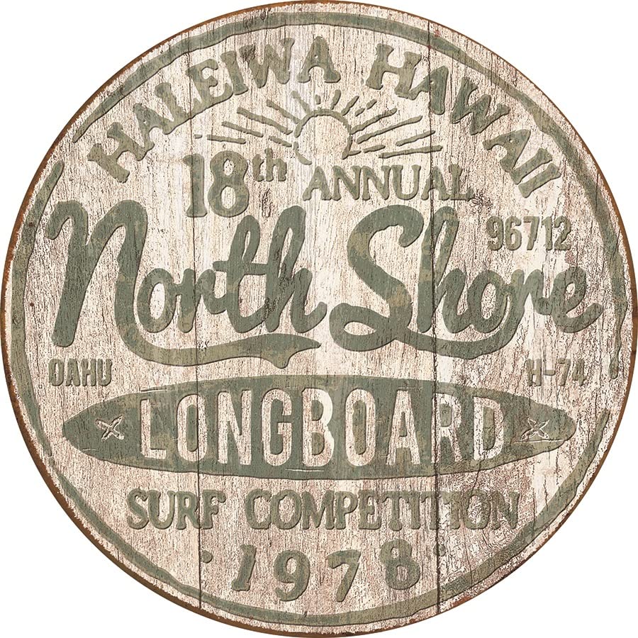 Desperate Enterprises North Shore Surf Aluminum Sign with Embossed Edge - Nostalgic Vintage Metal Wall Decor - Made in USA
