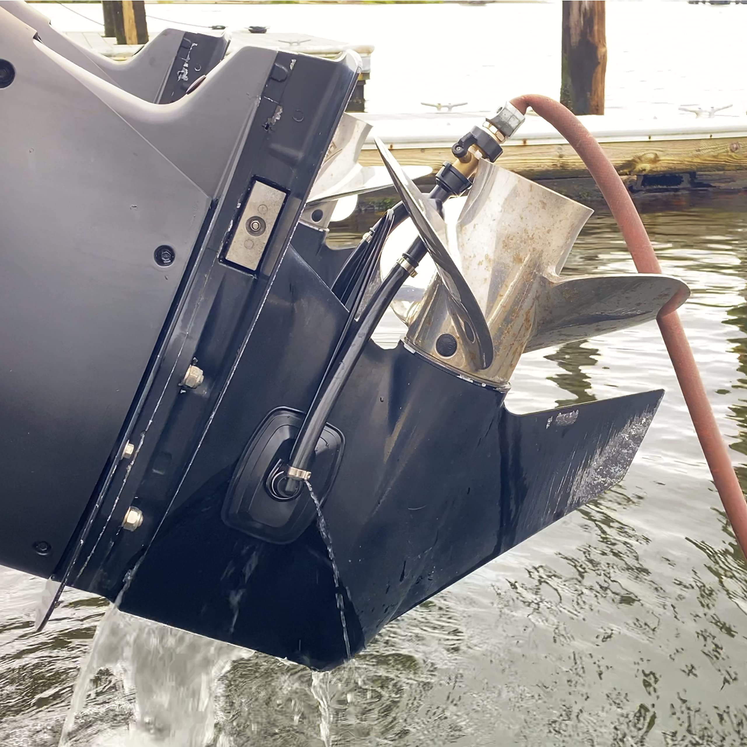 Seaworks Dual Feed Muff Style Boat Motor Flusher | Use for Antifreeze Winterization or Common Water Flush | 5/8 Inch Standard Garden Hose Connection (Black)