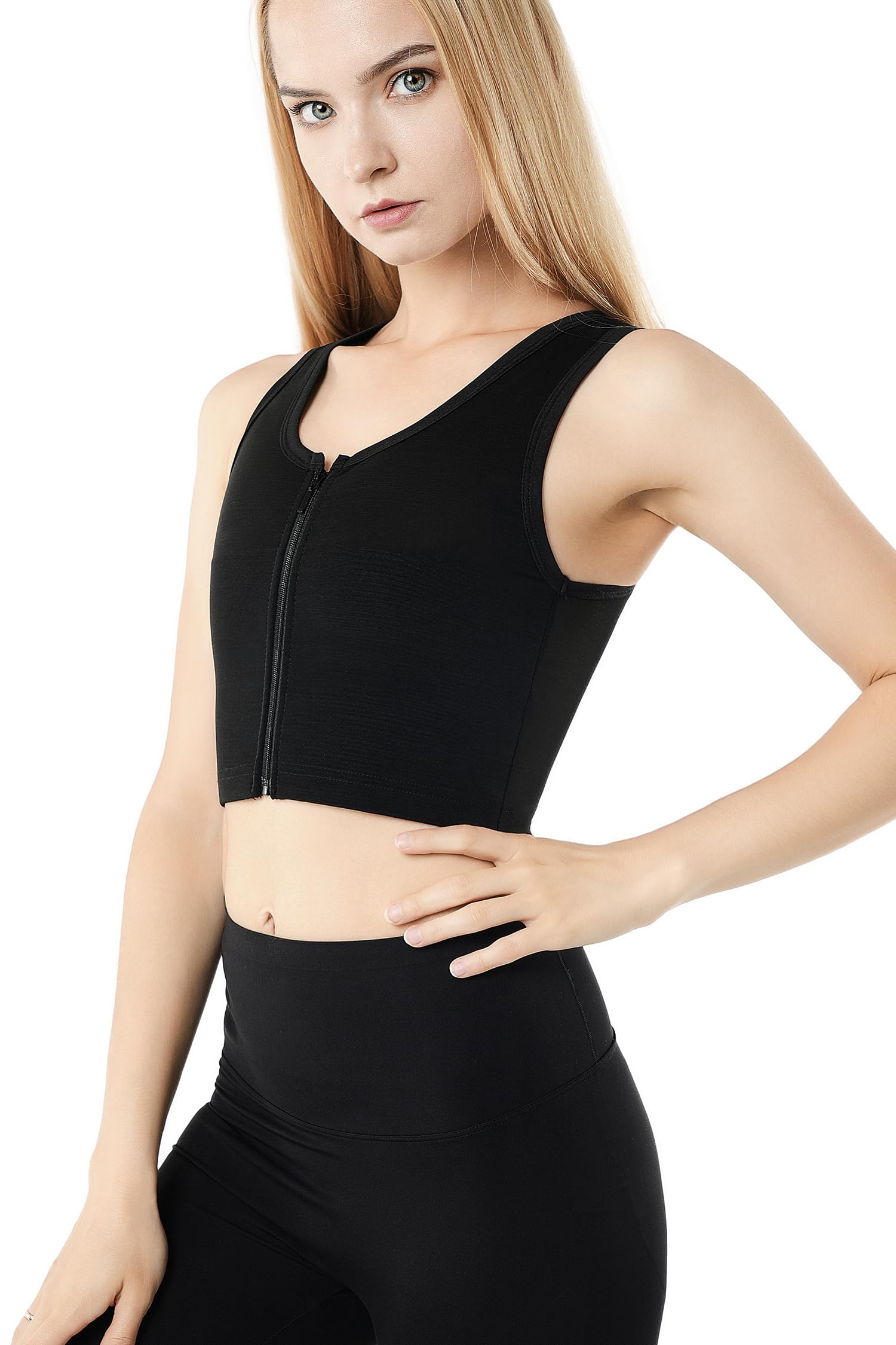 JARAZIN FTM Chest Binder for Women Transgender Binder Bra Chest Breast Binder Trans (Large, Black)