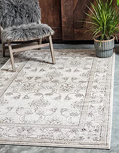 Unique Loom La Jolla Collection Botanical, Contemporary, Traditional, Rustic, Border Area Rug, 9 x 12 ft, Ivory/Brown