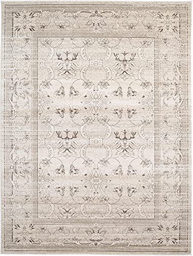 Unique Loom La Jolla Collection Botanical, Contemporary, Traditional, Rustic, Border Area Rug, 9 x 12 ft, Ivory/Brown