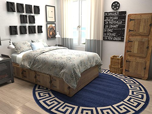 Unique Loom Athens Collection Classic Geometric Modern Border Design Area Rug, Round 8' 0" x 8' 0", Navy Blue/Beige