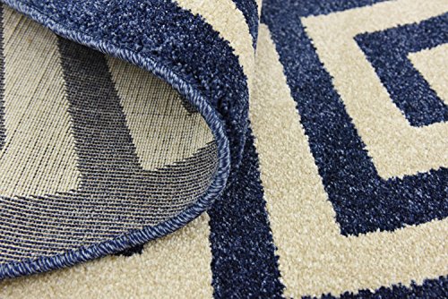 Unique Loom Athens Collection Classic Geometric Modern Border Design Area Rug, Round 8' 0" x 8' 0", Navy Blue/Beige
