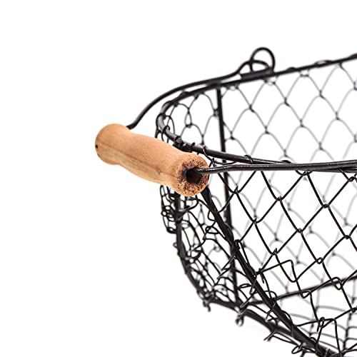 10" Oval Wire Basket with Wooden Handles - Vintage Style - By Trademark Innovations