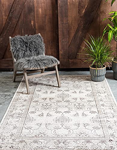 Unique Loom La Jolla Collection Botanical, Contemporary, Traditional, Rustic, Border Area Rug, 9 x 12 ft, Ivory/Brown
