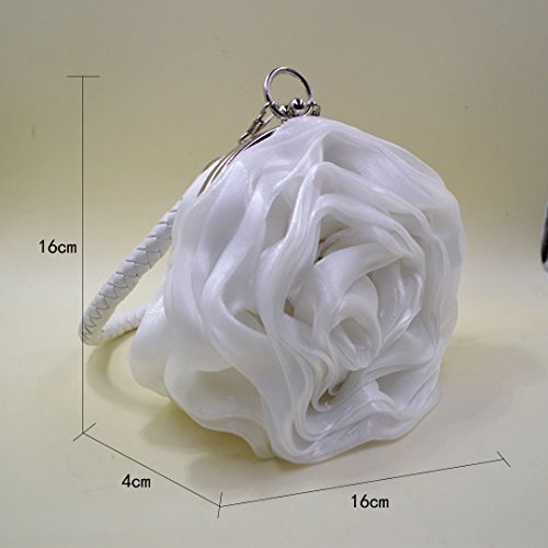 CLARA Women Rose Flower Clutch Purse Satin Handbag Wedding Evening Party Bag White