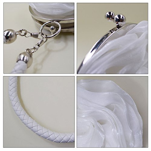 CLARA Women Rose Flower Clutch Purse Satin Handbag Wedding Evening Party Bag White