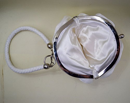 CLARA Women Rose Flower Clutch Purse Satin Handbag Wedding Evening Party Bag White