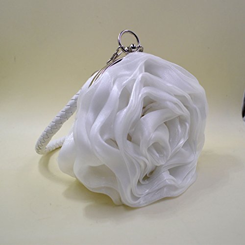 CLARA Women Rose Flower Clutch Purse Satin Handbag Wedding Evening Party Bag White