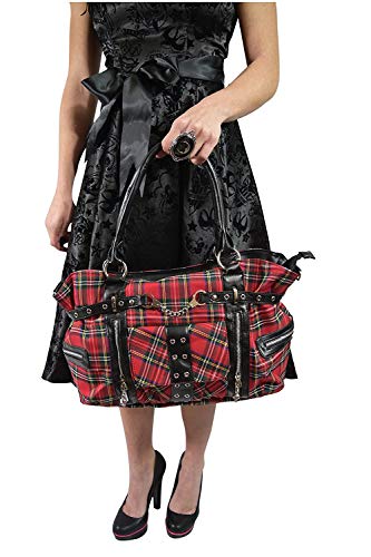 Lost Queen Red Royal Stewart tartan Plaid Punk Rock Purse with Handcuff Skull Charm, Large