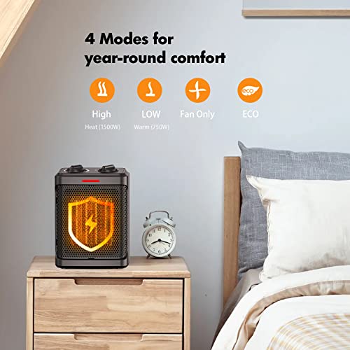 andily Space Heater Electric Heater for Home and Office Ceramic Small Heater with Thermostat, 750W/1500W (Classics black)