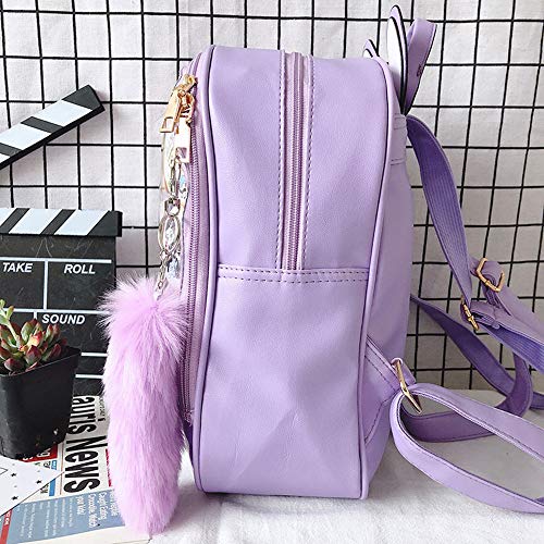 Ita Backpacks Girls Cute Rucksack Cat Ears Design Daypack Ladies Summer Beach Bag Transparent Windows for DIY Pins Decors, Purple