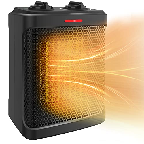 andily Space Heater Electric Heater for Home and Office Ceramic Small Heater with Thermostat, 750W/1500W (Classics black)