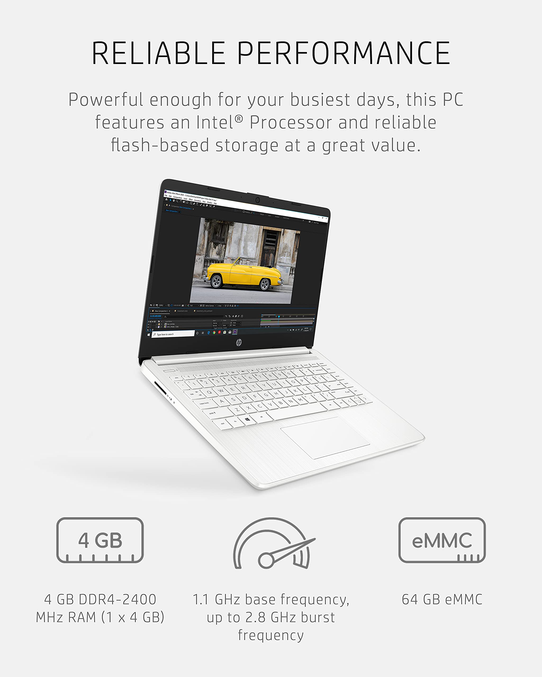 HP 14 Laptop, Intel Celeron N4020, 4 GB RAM, 64 GB Storage, 14-inch Micro-edge HD Display, Windows 10 Home, Thin & Portable, 4K Graphics, One Year of Microsoft 365 (14-dq0040nr, 2021, Snowflake White)