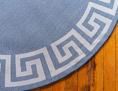 Unique Loom Athens Collection Classic Geometric Modern Border Design Area Rug, Round 8' 0" x 8' 0", Navy Blue/Beige
