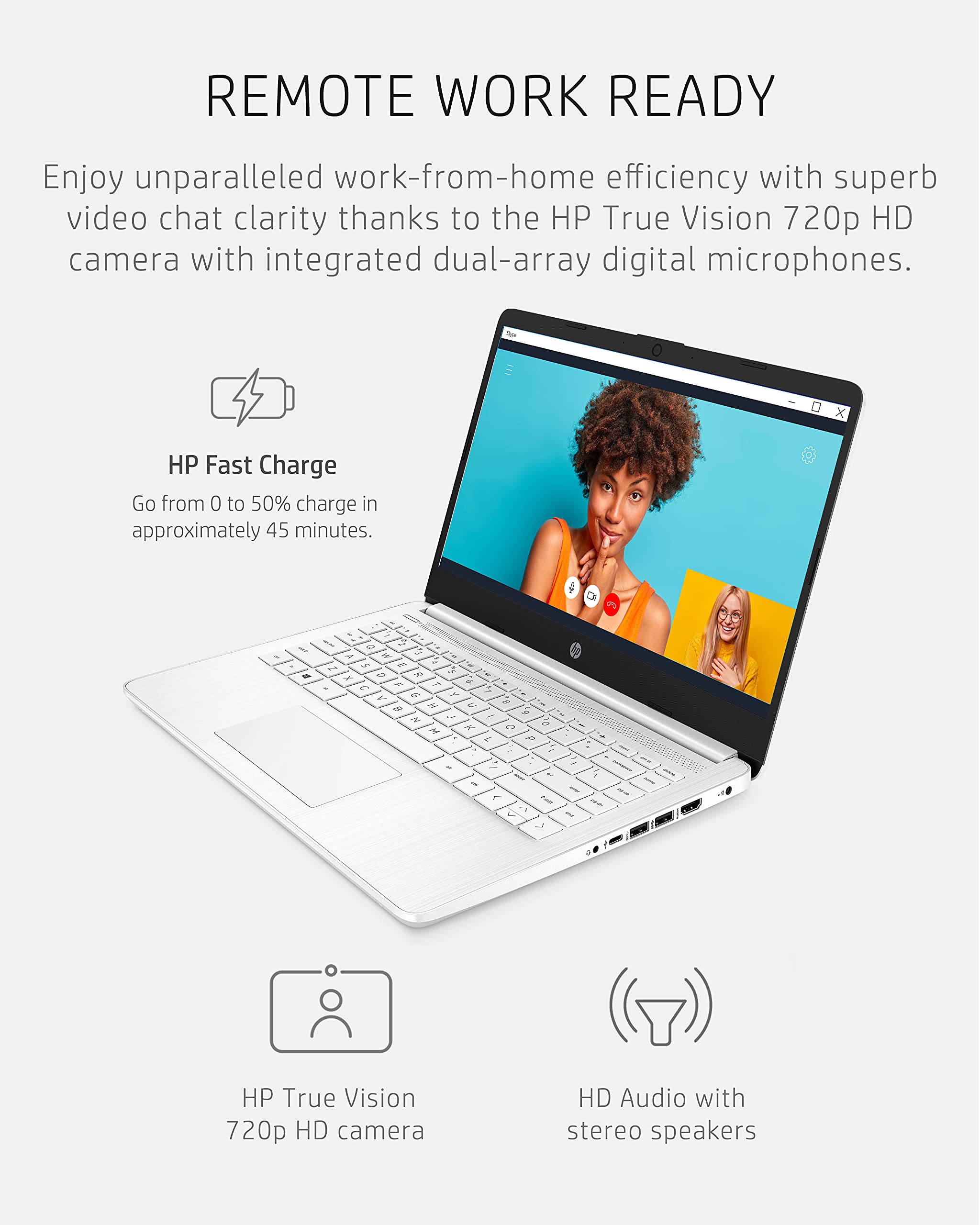 HP 14 Laptop, Intel Celeron N4020, 4 GB RAM, 64 GB Storage, 14-inch Micro-edge HD Display, Windows 10 Home, Thin & Portable, 4K Graphics, One Year of Microsoft 365 (14-dq0040nr, 2021, Snowflake White)
