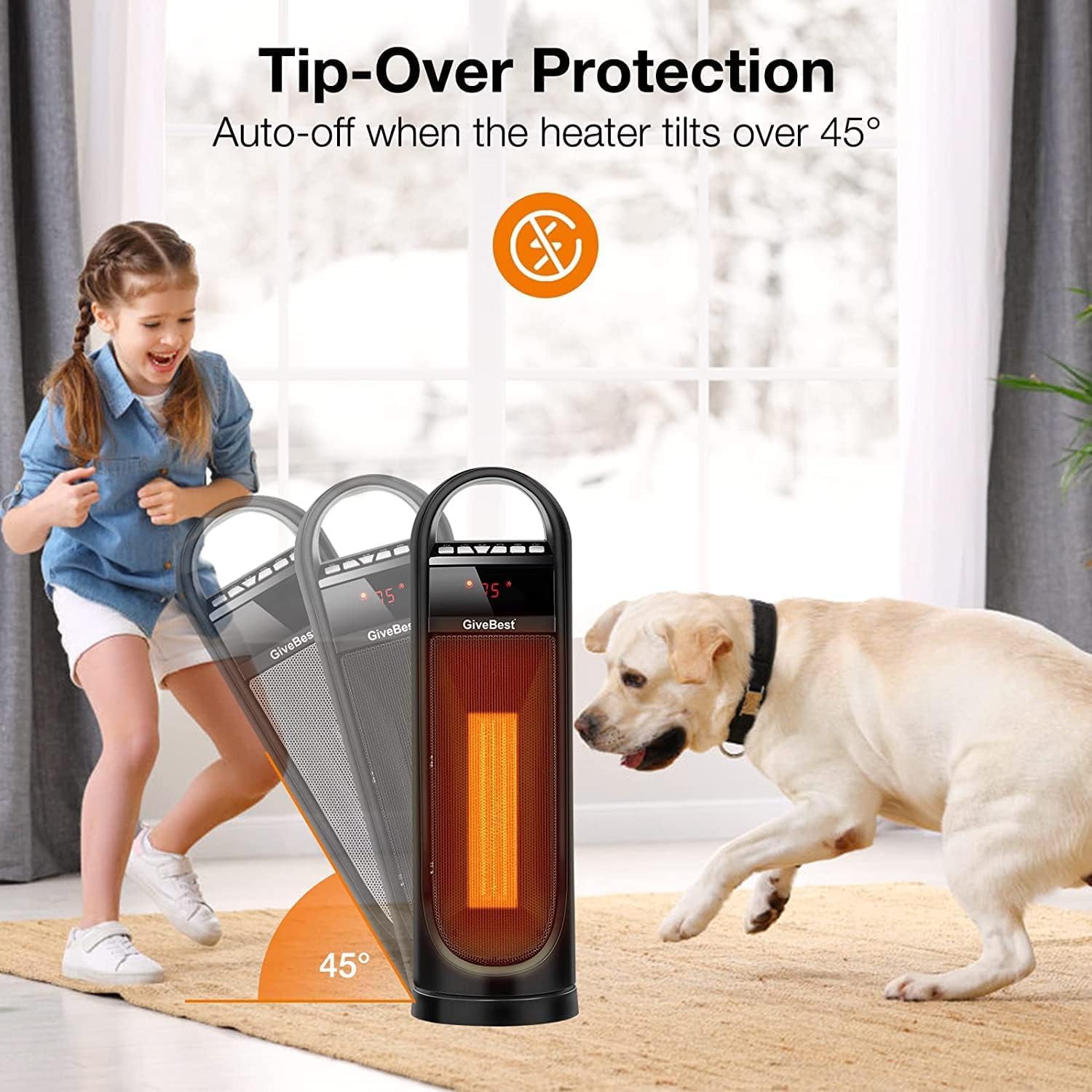 GiveBest 22'' Portable Tower Space Heater 1500W Ceramic Oscillating Electric Room Heater, 3 Modes, Remote Control, with Thermostat and Timer, Overheat & Tip-Over Protection for Bedroom, Office, Indoor