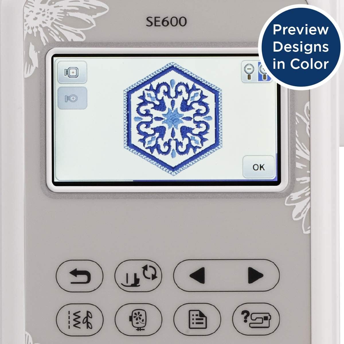 Brother SE600 Sewing and Embroidery Machine, 80 Designs, 103 Built-In Stitches, Computerized, 4" x 4" Hoop Area, 3.2" LCD Touchscreen Display, 7 Included Feet
