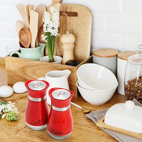 Tebery 4 Ounces Red Salt and Pepper Shakers Set, Elegant Stainless Steel with Glass Bottom