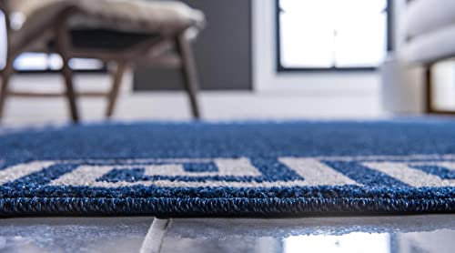 Unique Loom Athens Collection Classic Geometric Modern Border Design Area Rug, Round 8' 0" x 8' 0", Navy Blue/Beige