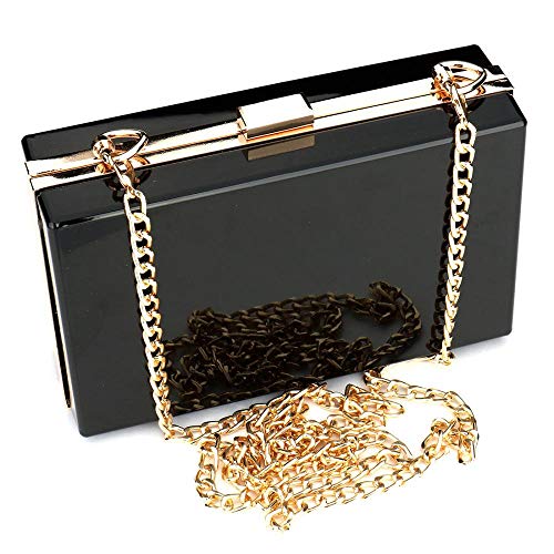 Women Cute Clear Acrylic Box Clutch Bag Transparent Approved Crossbody Purse Evening Bag Shoulder Clutch (Black)
