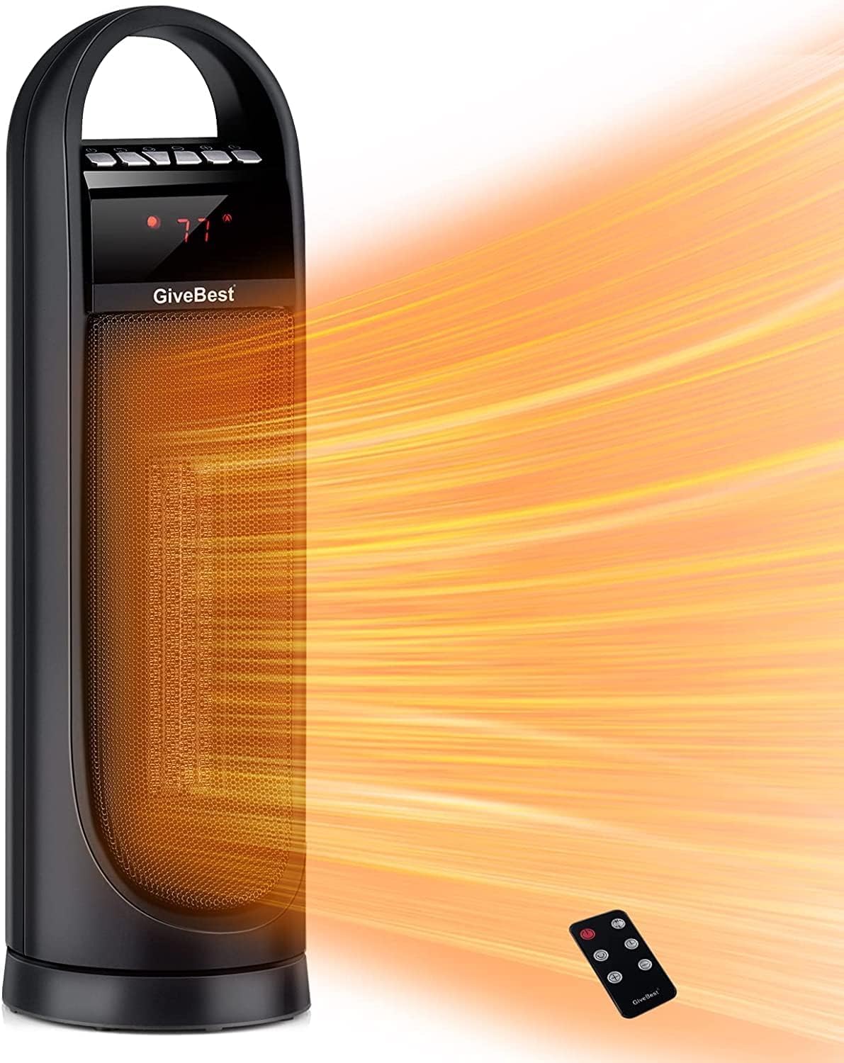GiveBest 22'' Portable Tower Space Heater 1500W Ceramic Oscillating Electric Room Heater, 3 Modes, Remote Control, with Thermostat and Timer, Overheat & Tip-Over Protection for Bedroom, Office, Indoor